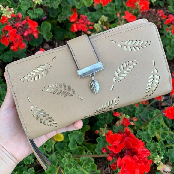 Bags | Beige Wallet With Gold Leaf Accents | Poshmark